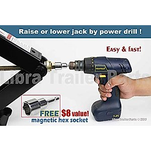 Set of 4 6000 lb 24" RV Trailer Stabilizer Leveling Scissor Jacks w/Dual Power Drill Sockets & Complete Set of Mounting Hardware -Model# 26088
