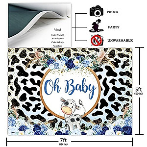 Avezano Milk Cows Baby Shower Backdrop Oh Baby Sign Baby Shower Party Decorations Blue Cow Stripes Floral Backdrops Cake Table Banners Boys Photography Backdground (7x5ft)