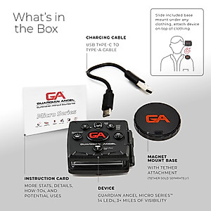 Guardian Angel Micro Series Safety Lights (All White Front & Red Rear) - Rechargeable, Magnetic & Hands-Free Wearable LED Flashlight for Dog Walking, Running, Cycling, Hiking, Camping, Fishing & More