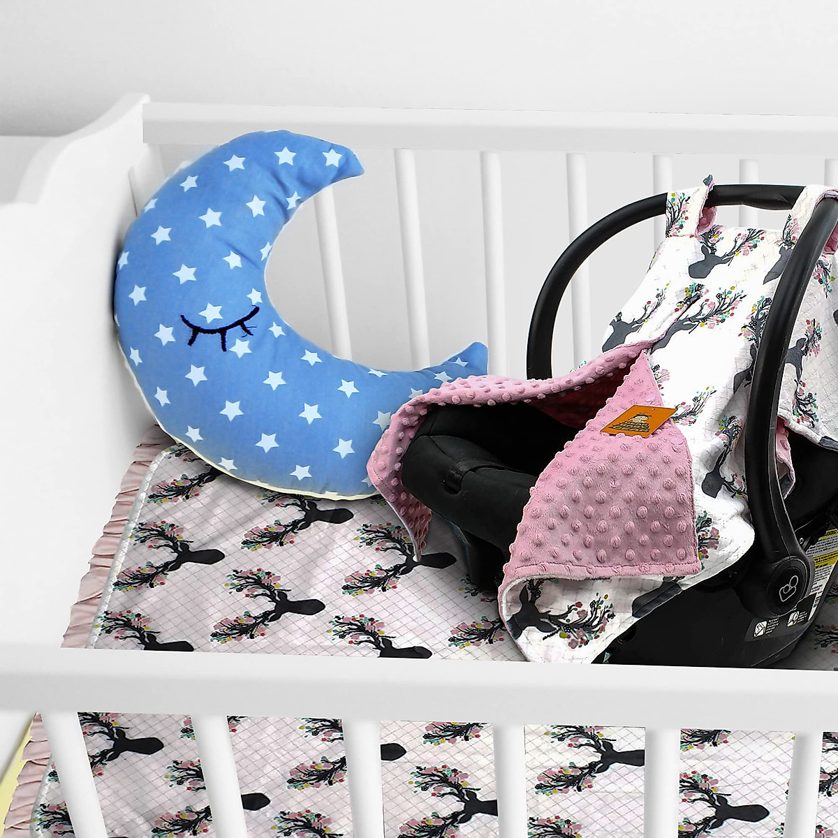 Dear Baby Gear Soft Floral Baby Blanket with Antlers - Newborn Girl Blanket - Warm Quilt and Infant Blankets - Toddler Blankets for Girls - Pink Cute Quilt- Light Pink 40x30 Inches