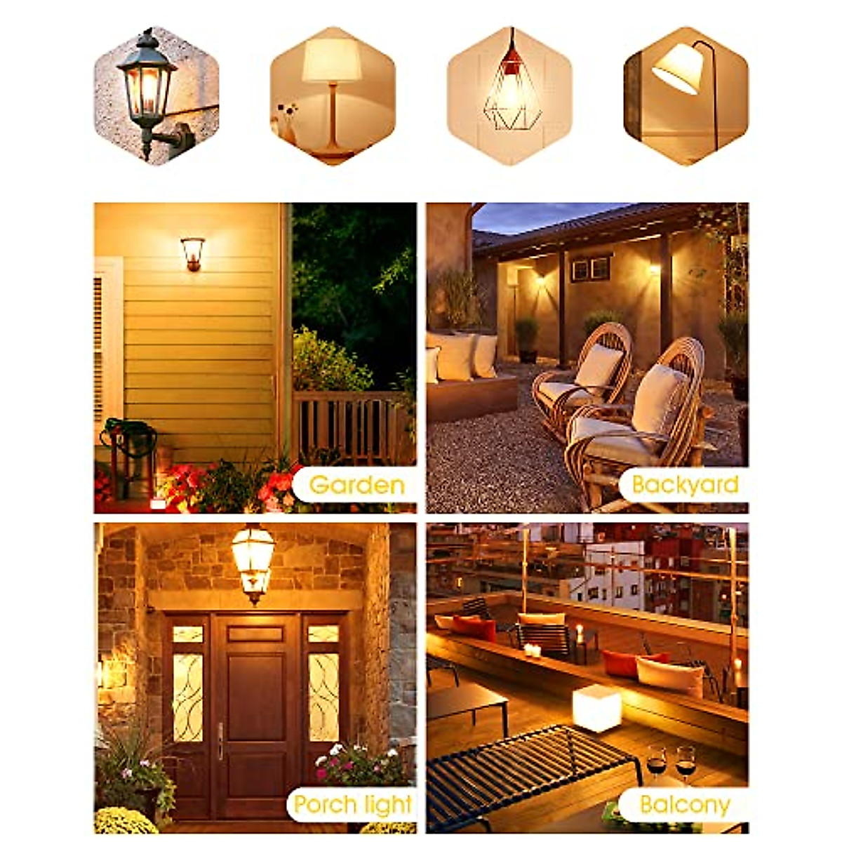 Yellow LED Bug Light Bulbs Outside, A19 LED Yellow Bug Bulb Outdoor 60W Equivalent, 9W Yellow Amber Bug Lights E26 Base Porch Lights, Non-Dimmable LED Lighting for Home, Patio, Deck, Backyard, 4 Pack