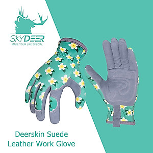 SKYDEER Womens Gardening Gloves with Super Soft Deerskin Leather Suede (SD6611/M)