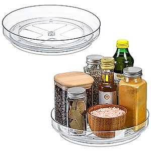 2 Pack, 9 Inch Clear Non-Skid Lazy Susan Organizers - Turntable Rack for Kitchen Cabinet, Pantry Organization and Storage, Fridge, Bathroom Closet, Vanity Countertop Makeup Organizing, Spice Rack