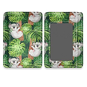 Linomo Thin leather Card Holder and Money Clip Tropical Palm Leaves Koala Wallet RFID Blocking for Men & Women