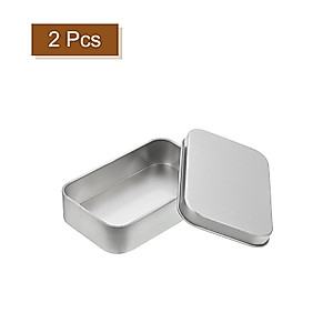 uxcell Metal Tin Box Containers, 2Pcs 3.7x2.4x0.9 Inch Silver Rectangular Metal Hinged Tin Box Mini Portable Storage Container Kit with Lid for Home Storage
