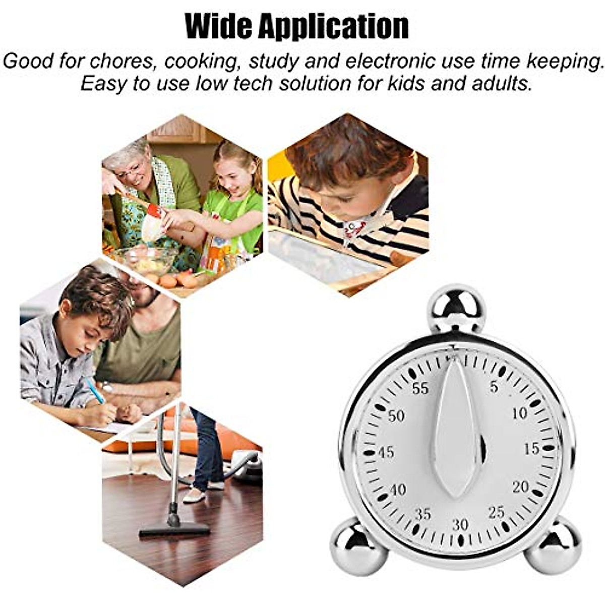 60minutes Kitchen Timer, Mechanical Timer Countdown Timer Kitchen Reminder, Cooking Timer Alarm Clock for Cooking Baking Washing Steaming, Manual Cooking Timer