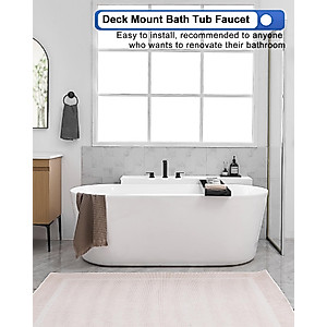 HEYMYTAP High Flow Bath Tub Faucet, Roman Bathtub Faucet Black Tub Faucet Set Solid Brass Soaking Tub Faucet 2 Handle Bathtub Faucets Deck Mount Quiet Longer Spout Reach 5.3 inch No Leaks