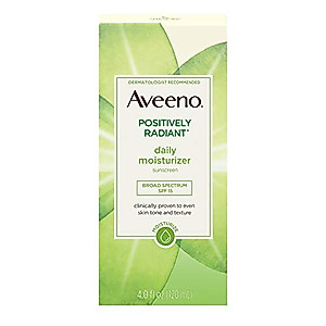 Aveeno Positively Radiant Daily Face Moisturizer with Broad Spectrum SPF 15 Sunscreen and Soy Extract, 4 fl. oz