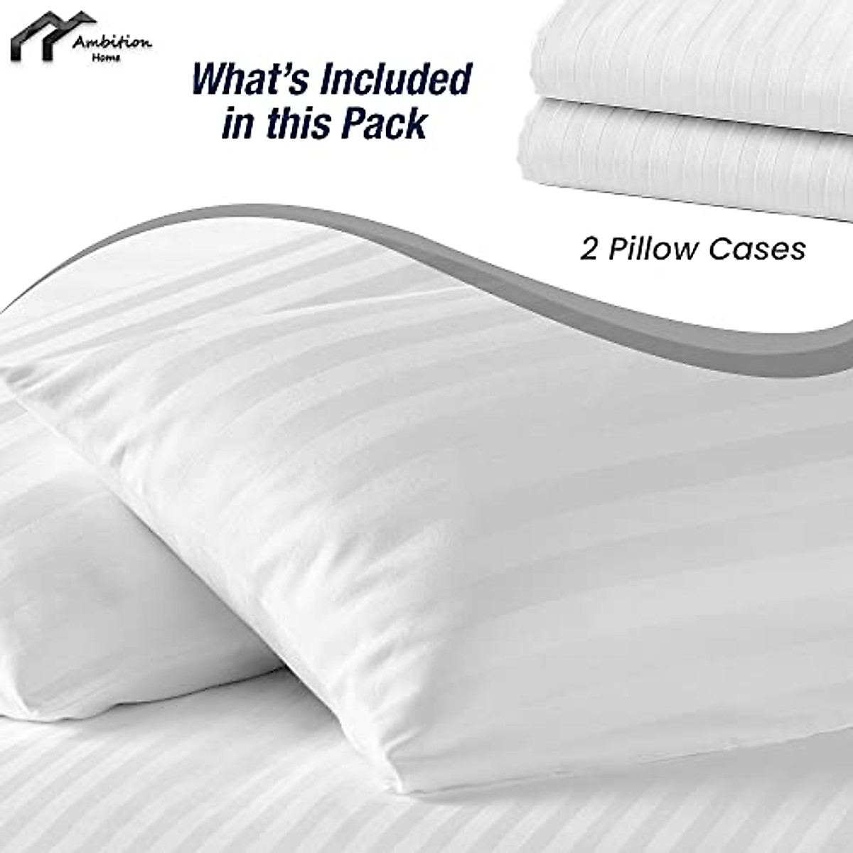 Toddler Travel Pillowcase 12x16 Inch White Striped Zipper Closer Pillow case Set of 2 PC Travel Pillow Cover 500 Thread Count 100% Soft Egyptian Cotton Decorative Travel Pillow Cover