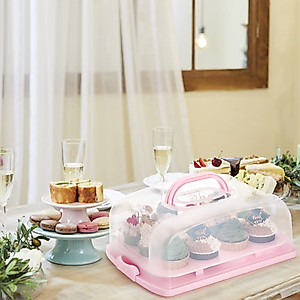 SOUJOY 2in1 Cupcake Carrier, Cupcake Keeper for 12 Standard-Size Cupcakes with Lid and Two Secure Side Closures, Portable Dessert Holder Transports Box for Cakes, Pies, Muffin