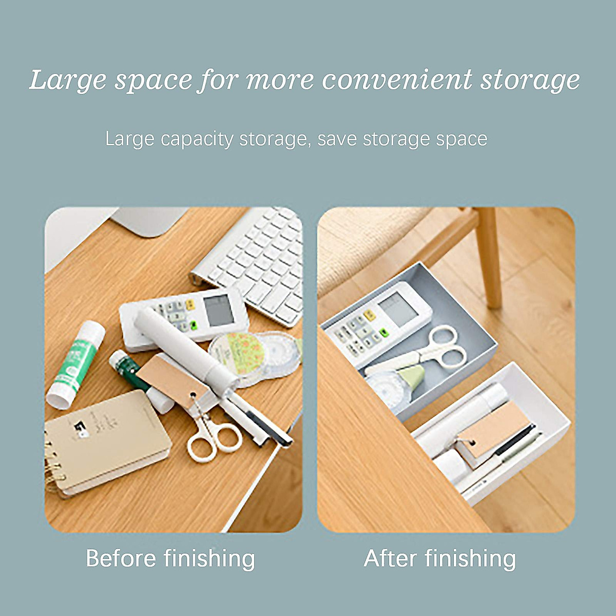 Under Desk Storage Drawers Self-Adhesive Slide Out Hidden Desktop Organizer Box for Pen Stationery Home Office School Kitchen Table Storage Tray(Grey)