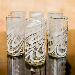 NOVICA Whirling White (Set Of 6) Blown Glass Highball Glasses