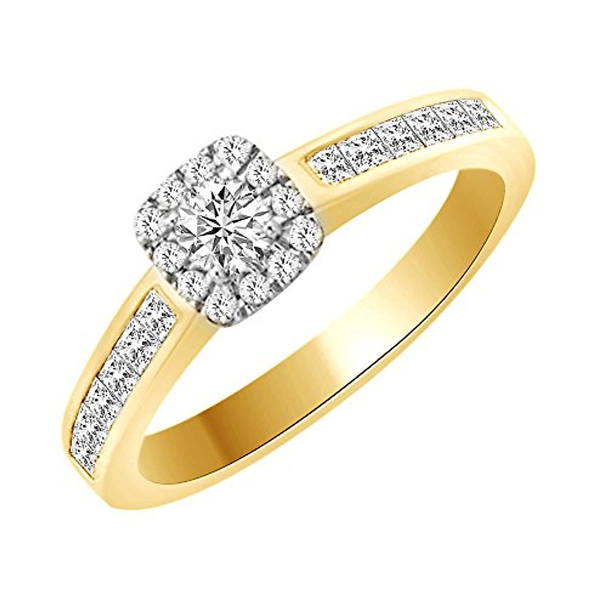 AFFY (0.8 cttw) White Natural Diamond Square Cluster Engagement Wedding Ring For Womens In 14k Yellow Gold With Ring Size 5