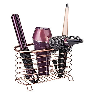 mDesign Metal Wire Hair Care & Styling Tool Organizer Holder Basket - Bathroom Vanity Countertop Storage Container for Hair Dryer, Flat Irons, Curling Wands, Hair Straighteners - Rose Gold