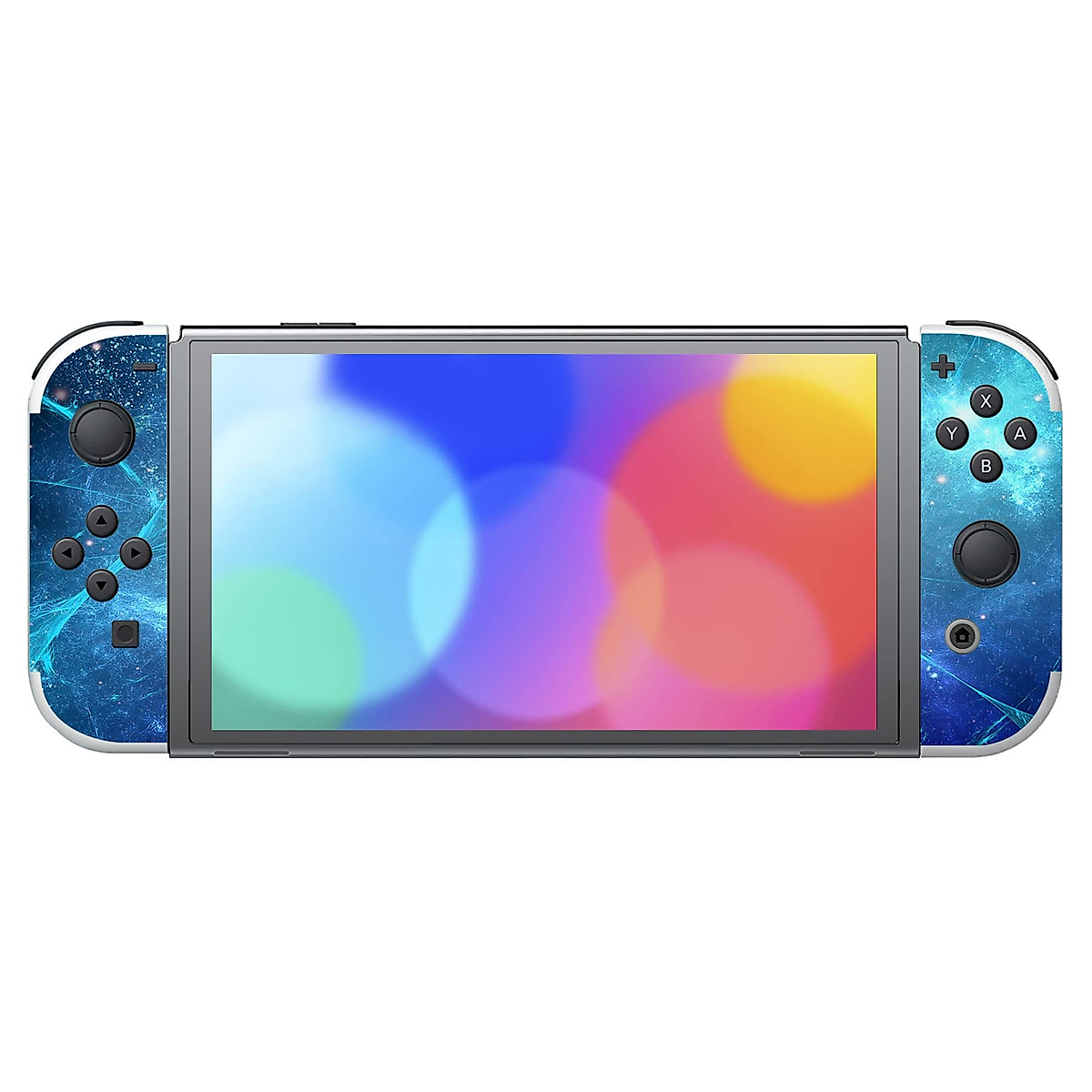 PlayVital Full Set Protective Stickers for Nintendo Switch OLED Model, Customized Vinyl Decal Skins for Switch OLED Console & Joycon & Dock & Grip - Blue Nebula