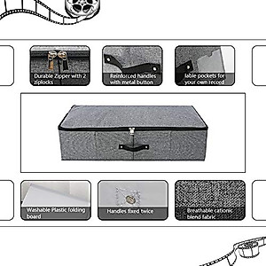 2PCS Foldable Under Bed Storage Box with Plastic Support Liner, Handles, Zipper lid, Blankets Clothes Comforters Storage Bin Organizer for Bedroom and Closet, 29×15×7inch, Black Grey