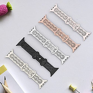 TSAAGAN 5 Pack Lace Silicone Bands Compatible for Apple Watch Band 38mm 40mm 41mm 42mm 44mm 45mm 49mm, Slim Hollow-out Breathable Sport Thin Strap for iWatch Ultra Series 8/7/SE/6/5/4/3/2/1 Women Men