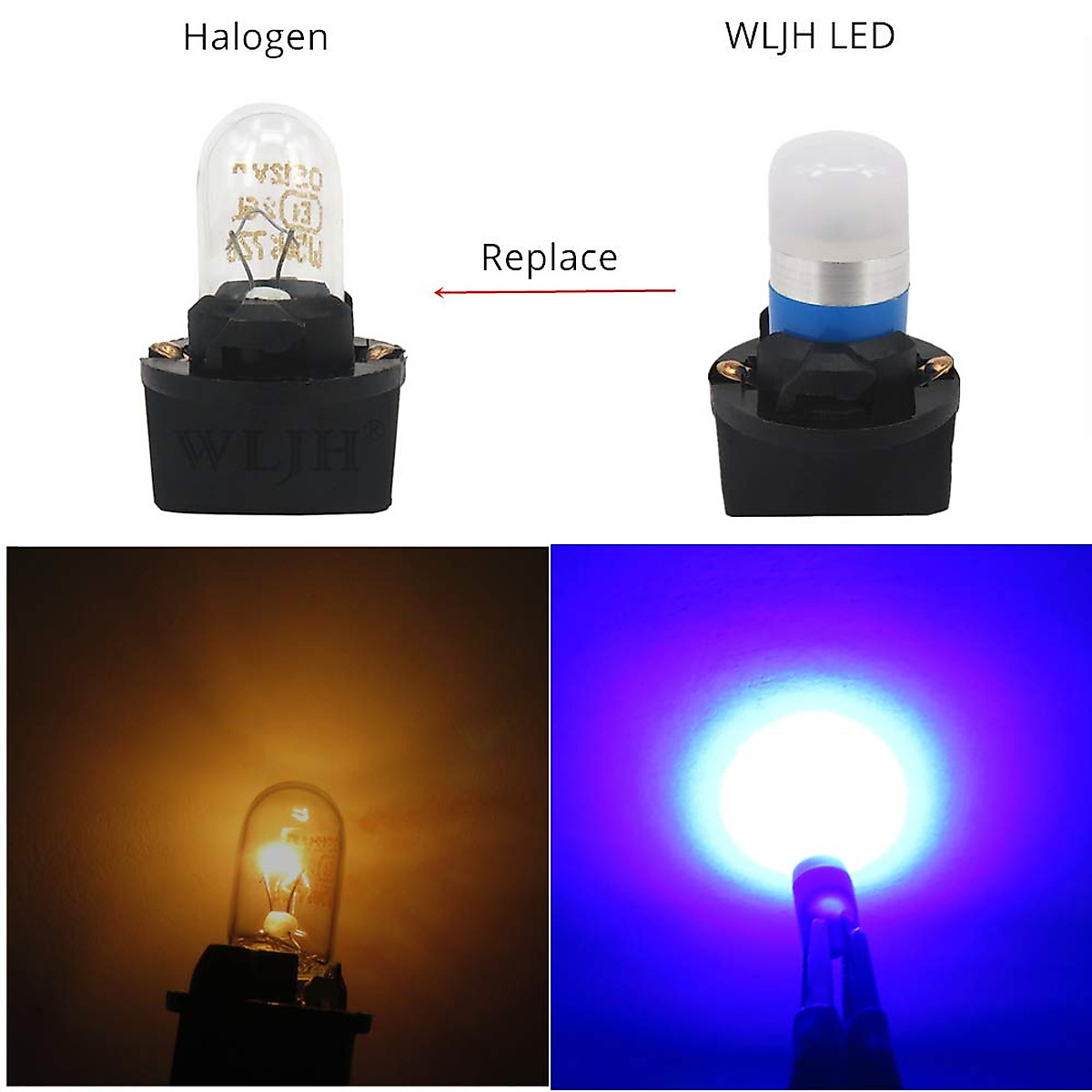 WLJH Blue T10 Led Bulb Dash Lights Dashboard Instrument Panel Cluster Gauge 2825 194 w5w Car Interior Lamp Twist Sockets Pc195 Pc194 Pc168, Pack of 6