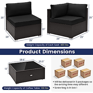 Tangkula 10 Piece Patio Sofa Set, Patiojoy Outdoor Wicker Conversation Set with Seat & Back Cushions, Tempered Glass Tabletop, Sofa Fastener Clips Included, Rattan Furniture Set for Backyard, Poolside