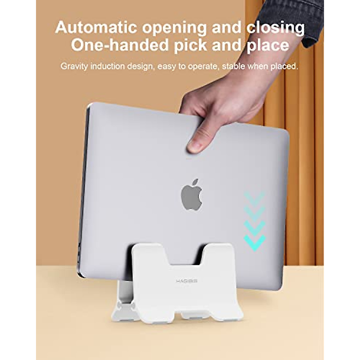 Hagibis Vertical Laptop Stand Desktop for Desk Gravity Locking Holder Dock Save Space Improves Airflow for MacBook Pro, Mac Mini, Surface, HP, Dell, Chrome Book (White ABS)