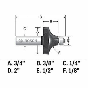 Bosch 1/8-Inch Radius Roundover Two flutes Router Bit with Ball Bearing