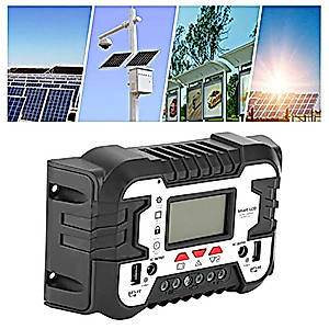 Solar Charge Controller, Solar Charge Controller MPPT Dual USB LCD Display 2.4A 12V24V IP32 Waterproof (50A)