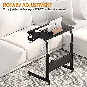 Klvied Standing Desk Adjustable Height, Stand Up Desk with Cup Holder, Portable Laptop Desk, Mobile Standing Desk, Small Computer Desk, Bedside Table, Black Rolling Desk, Work Desk for Home Office