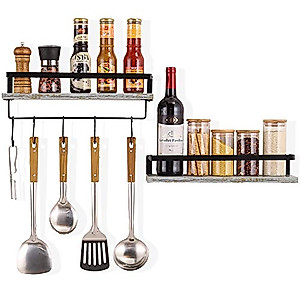 Floating Shelves Wall Mounted Storage Shelves with Rails, Rustic Decorative Storage Shelves for Bathroom, Kitchen, Bedroom, Set of 2 (Denim Blue)