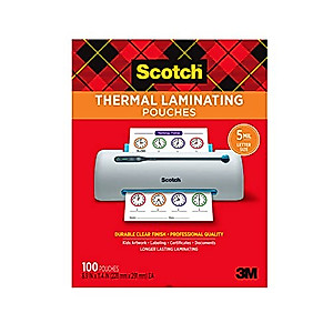 Scotch Thermal Laminating Pouches Premium Quality, 5 Mil Thick for Extra Protection, 100 Pack Letter Size Laminating Sheets, Our Most Durable Lamination Pouch, 8.9 x 11.4 inches, Clear (TP5854-100)