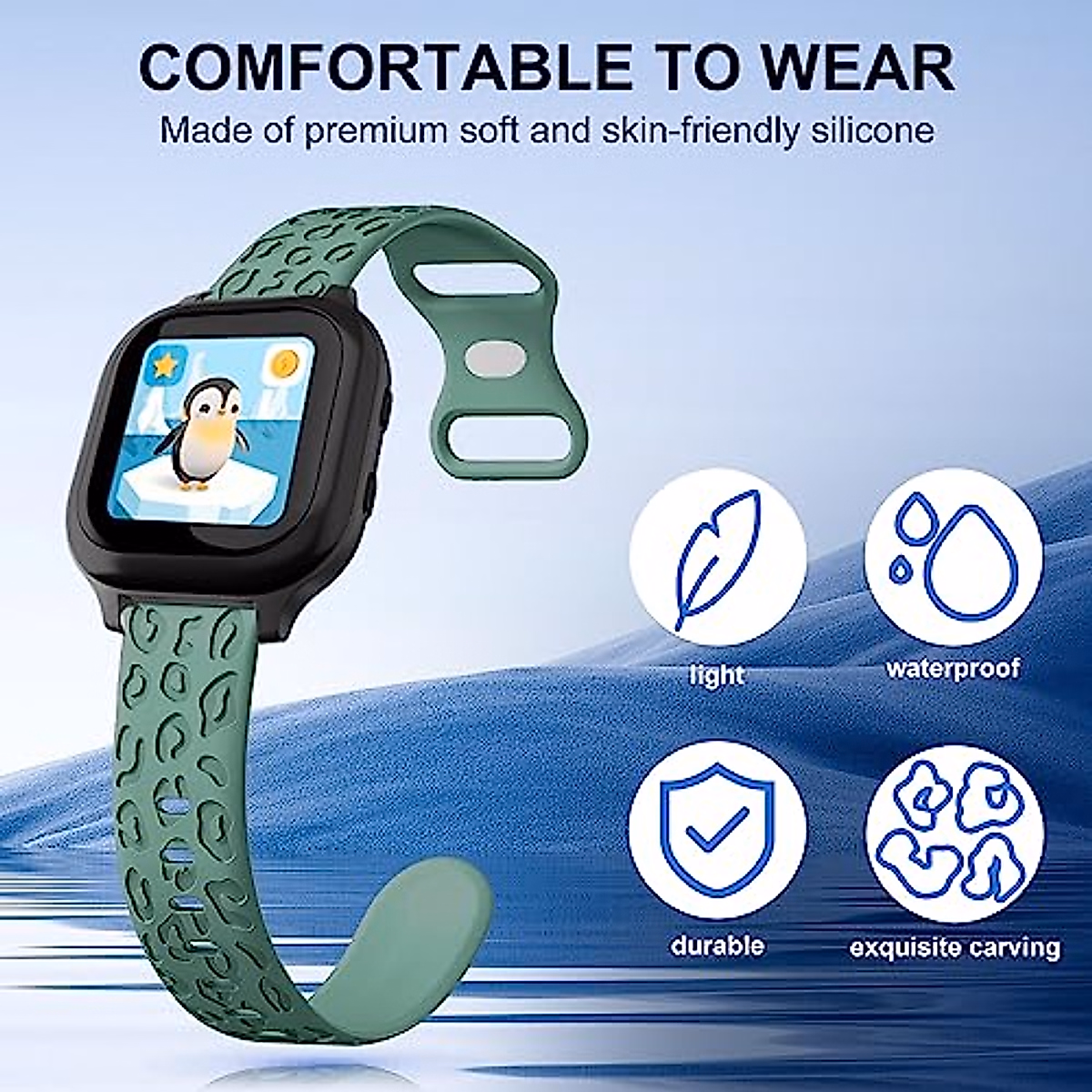 Ookids 3 Pack Leopard Engraved Bands Compatible with Verizon Gizmo Watch 1/2/3 Band Replacement for Boys Girls, Gabb Watch Strap SyncUP Kids Watch Band, 20mm Soft Silicone Sport Wristbands