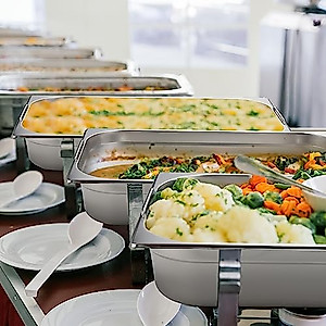 8 Pcs Hotel Pan Full Size 4 Inch Deep Restaurant Stainless Steel Steam Table Pan with Handle for Commercial Hotel Food Buffet Event Catering Supplies