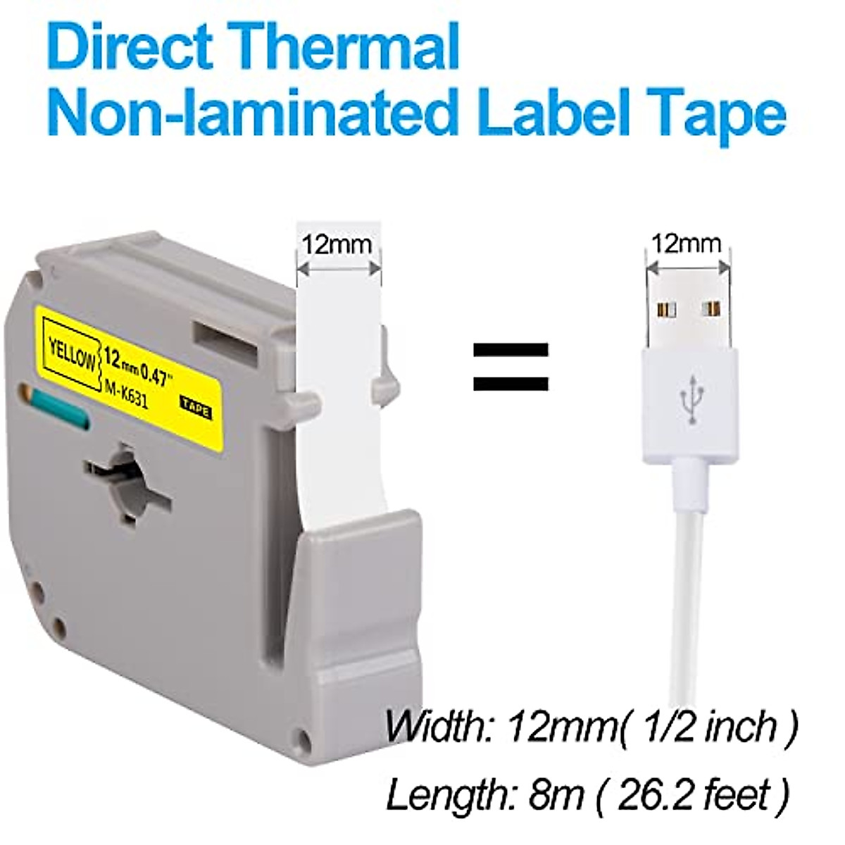 Hehua 6 Pack Compatible M Series Label Tape Replacement for Brother 12mm 0.47" M Tape Color MK231 MK131 MK431 MK531 MK631 MK731 for P-Touch PT-65 PT-M95 PT-45M PT-80 PT-90 PT-70 Label Maker Refills