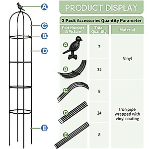 IronFun Plant Trellis for Climbing Plants Support Outdoor/Indoor 2-Pack, Garden Trellis for Potted Plants, Obelisk Trellis Tomato/Rose, Plant Vine Support, Iron Pipe Wrapped with Plastic