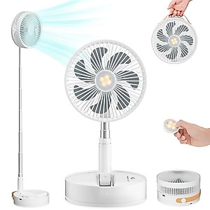 Portable Oscillating Standing Fan with Remote Light Timer, Rechargeable 7200mah Battery Operated Fan Personal Foldaway Fan Cordless Small Desk Floor Fan Pedestal Fans for Room Office Camping Travel