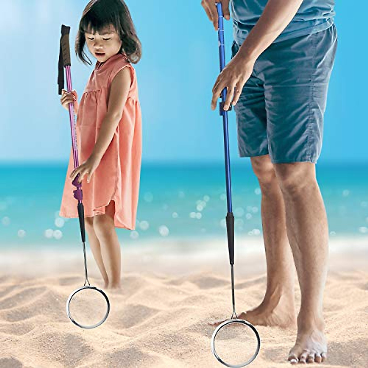 Sand Dipper Full Size Beach Scoop Shovel & Sifter Tool for Beachcombing – Adjustable Sea Glass, Shell, Shark Tooth Sifter for the Beach – Can Be Used as a Walking or Hiking Stick Too – 6”Basket (blue)