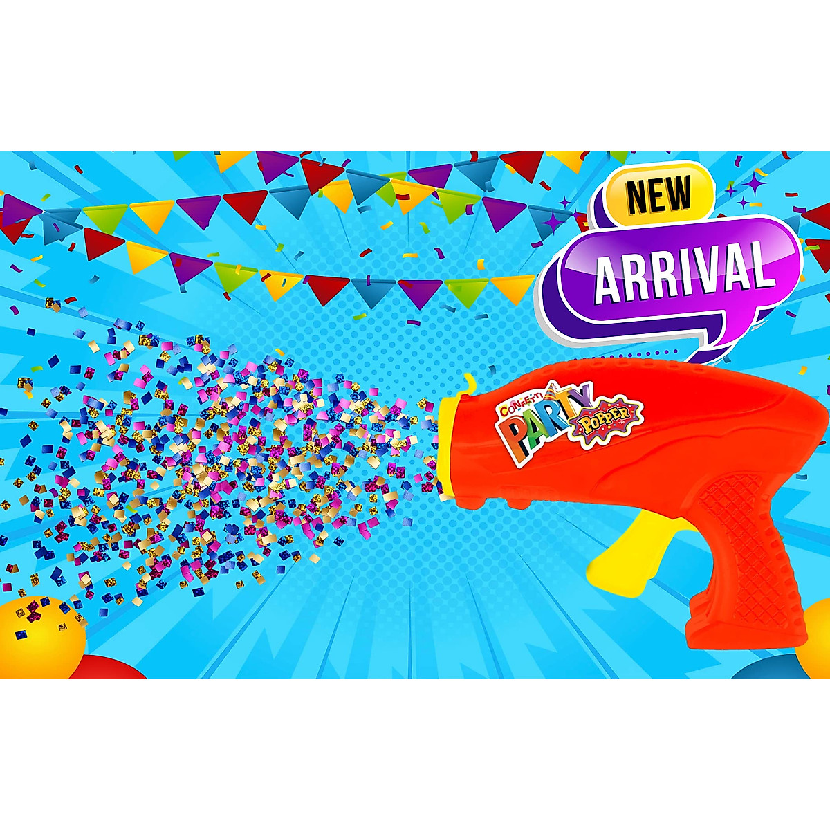 Confetti Party Poppers Gun Party Supplies (1 Gun 4 Shots) Plus Sticker Reusable Multicolor Metallic Confetti Poppers Gun Confetti Gun Party Favors Kids & Adults Birthday Parties Crazy Hour Fun 955-1s