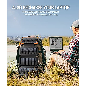 BLAVOR Solar Charger Power Bank, PD 18W QC3.0 Fast Charging 20000mAh Solar Powered Powerbank with 4 Foldable Panels, Type C Input/Output, Camping Light SOS Flashlight, Compass Carabiner(Orange)