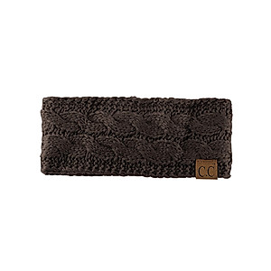 C.C Soft Stretch Winter Warm Cable Knit Fuzzy Lined Ear Warmer Headband, Brown