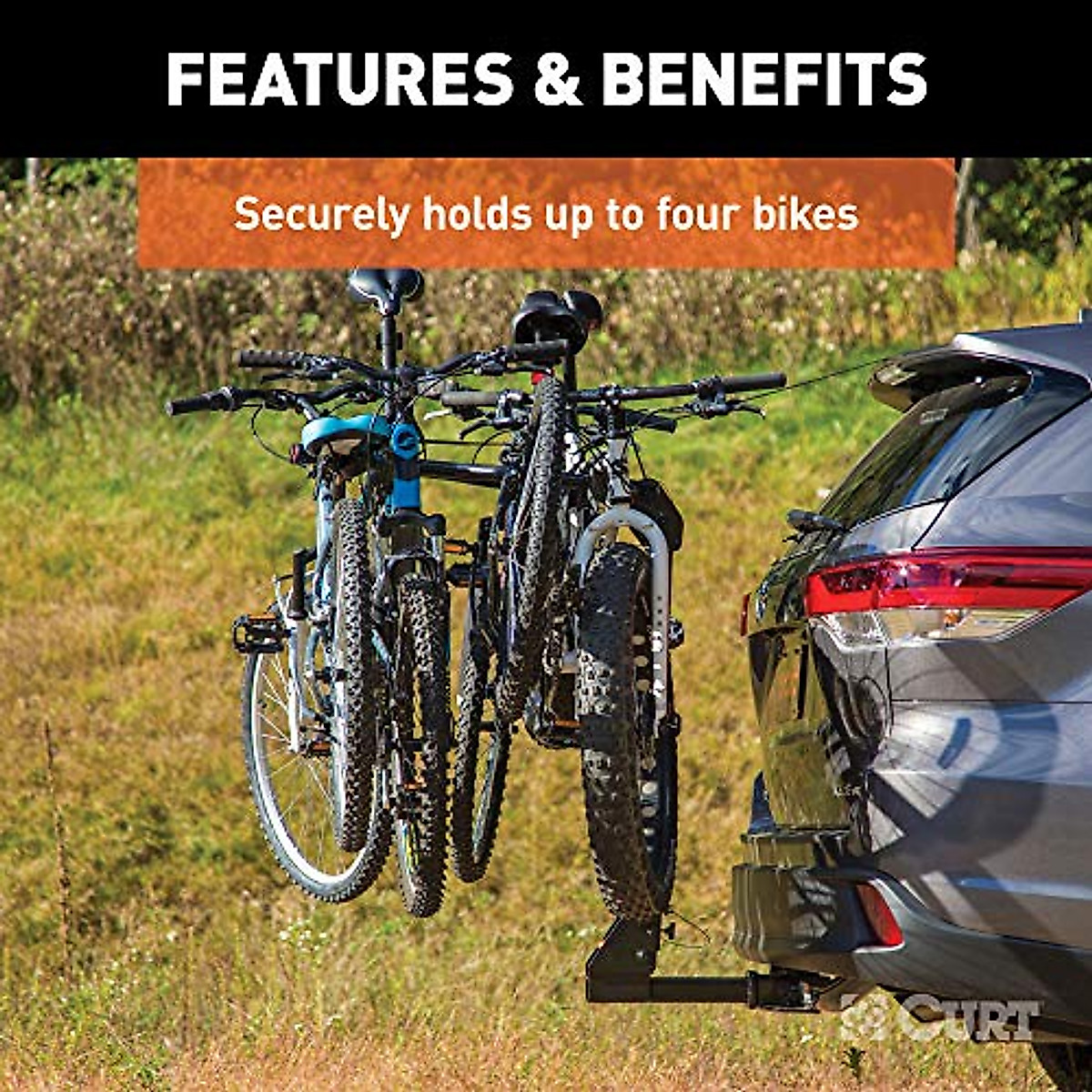 CURT 18064 Premium Trailer Hitch Bike Rack Mount, Fits 2-Inch Receiver, 4 Bicycles , Black