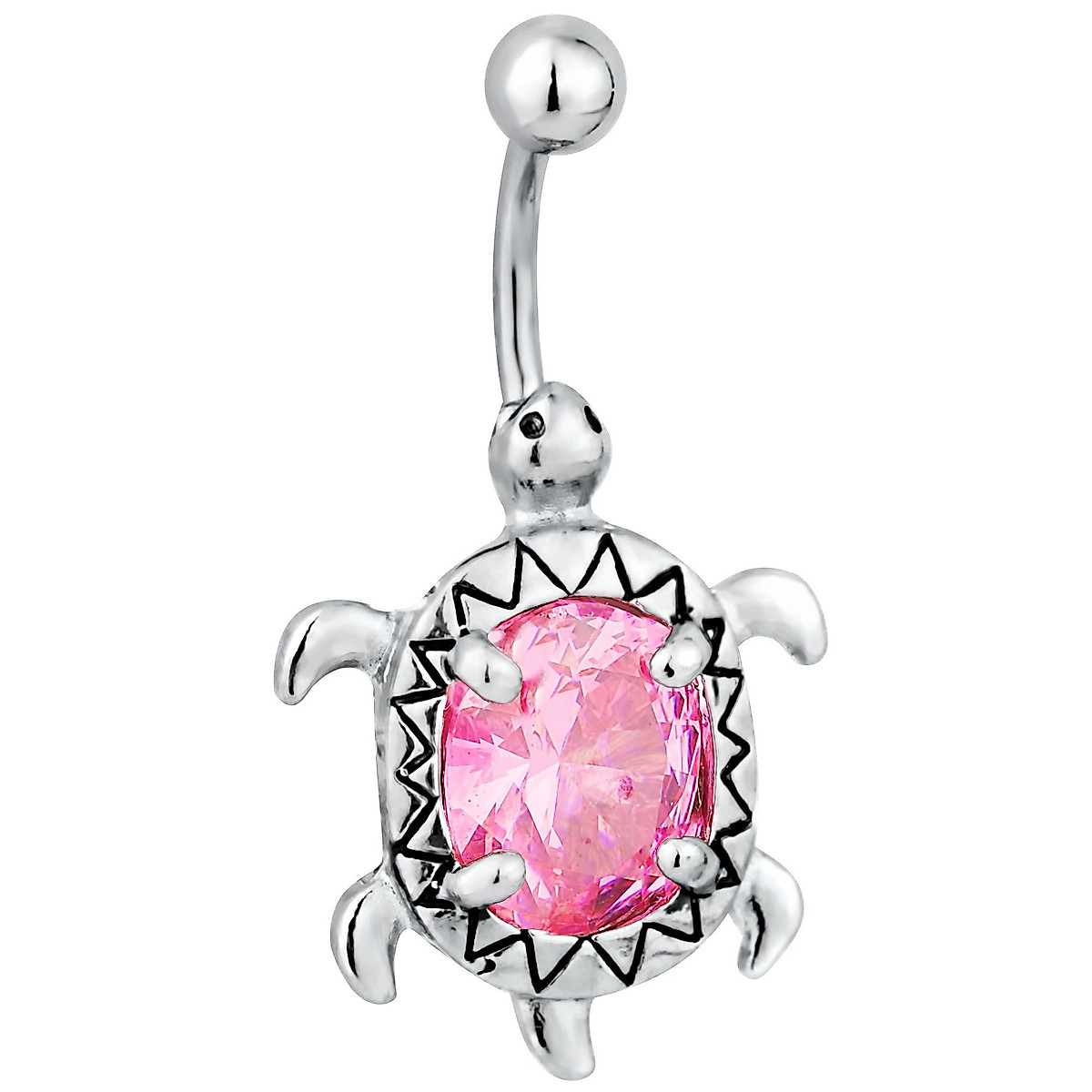 Surgical Steel Pink Jeweled CZ Sea Turtle Animal Belly Button Ring