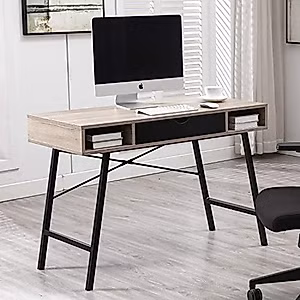 Bonzy Home Office Computer Desk with Drawer Student Writing Study Table 43 inches for Bedroom Dormitory Walnut Black