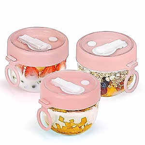 JACTZ Overnight Oat Containers with Lids and Spoons,20oz Overnight Oats Jars,Leakproof Dessert Cups for Yogurt Breakfast On The Go Cups,Oatmeal Container Snack Containers (3pink)