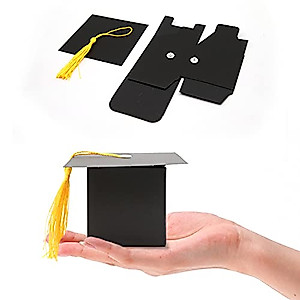 INKNOTE 32 pcs Graduation Cap Gift Box for 2023 Graduation Ceremony Party, Black Box with Yellow Tassel Party Favors Decor Party Supplies,Treat Cake Candy Chocolate Biscuit Box for Graduation Party