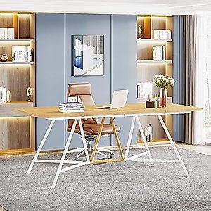 Tribesigns 70.86" Executive Desk, Large Computer Office Desk with Strong Metal Frame, Modern Simple Workstation Business Furniture, 8 People Rectangle Conference Table for Home Office (Natural)