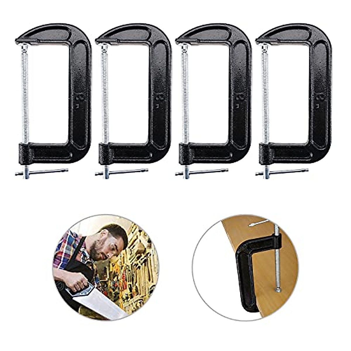 Tysun 4 Pcs 6 Inch C Clamp Set, Up to 6 Inch Jaw Opening, 2-5/8 Inch Throat Depth Heavy Duty C-Clamps for Woodworking Welding and Building