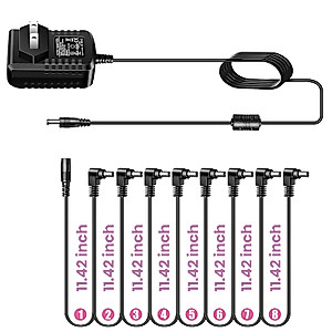Pigtone Guitar Pedal Power Supply AC Wall Charger Adapter 9V DC 1A 1000mA Tip Negative 8 Way Daisy Chain Pedal Cables for Most Guitar Effect Pedals