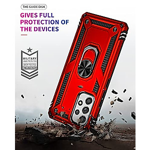 YZOK Case for Samsung Galaxy A53 Case,with HD Screen Protector, [Military Grade] Ring Car Mount Kickstand Hybrid Hard PC Soft TPU Shockproof Protective Case for Samsung A53 (Red)