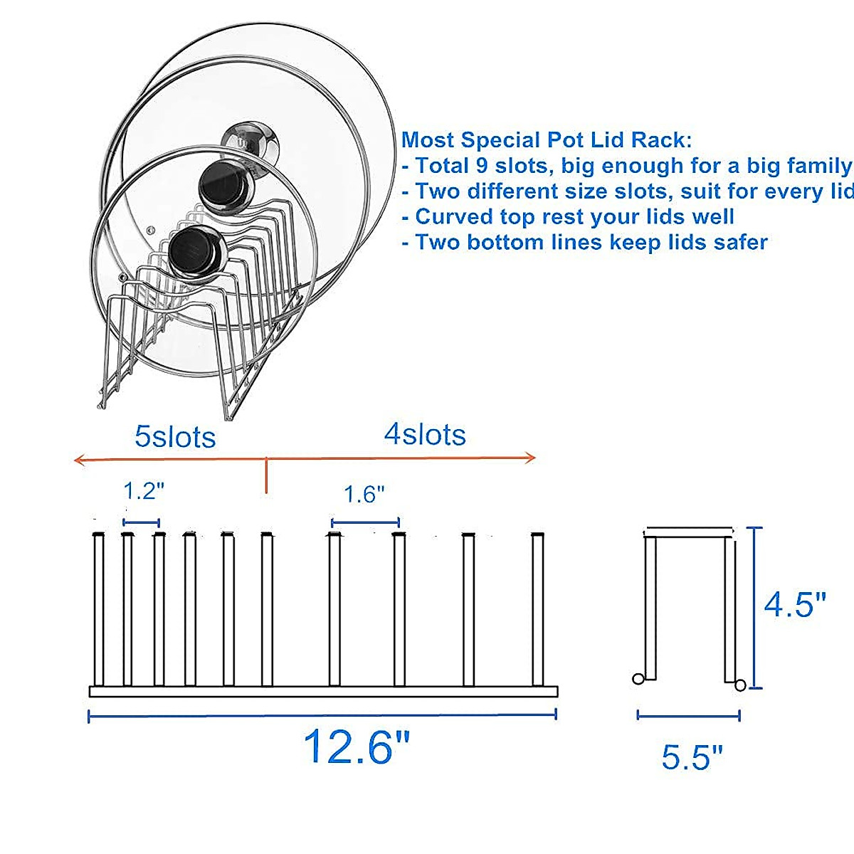 GERUSEA Pot Lid Holder, Stainless Steel Kitchen Organizer Rack Rest, Storage Cutting Boards, Bakeware, Pots & Pans, Serving Trays, Reusable Containers in Cabinet Pantry on Countertop