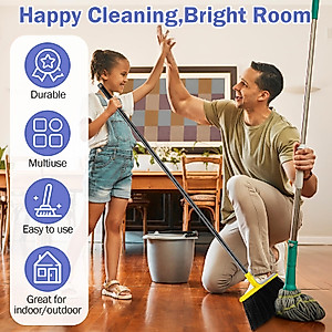 Roshtia 8 Pcs Heavy Duty Broom Set 58 Inch Outdoor Indoor Broom Commercial Stiff Broom with Long Handle Angle Broom Garage Broom Concrete Broom Outside Broom Outdoor Brooms for Sweeping Patio (Yellow)