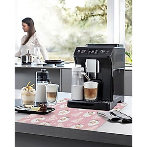 Coffee Mat for Counter, Pink Christmas Santa Truck Xmas Tree Snowflake Absorbent Hide Stain Coffee Bar Mat, Non-slip Coffee Bar Accessories Kitchen Drying Mat Fit Under Coffee Maker Espresso Machine